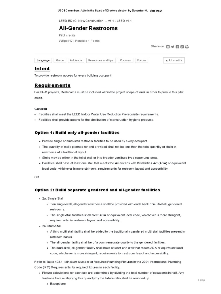 All-Gender Restrooms LEED v4.1 Credit Guide | PDF | Public Toilet ...