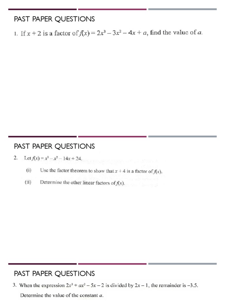 Remainder & Factor Theorem Past Paper Questions | PDF