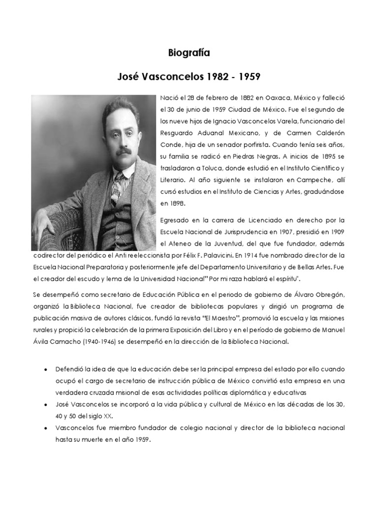 Biografía Jose Vasconcelos | PDF | México