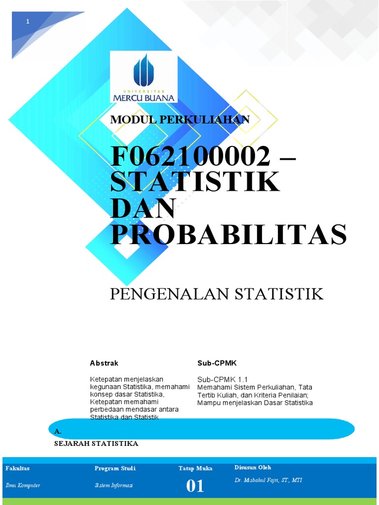 Modul 01 Statistik Dan Probabilitas | PDF Modul 01 Statistik Dan Probabilitas | PDF