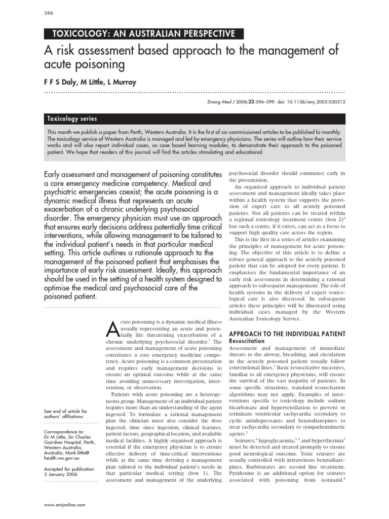 Risk Assessment in Acute Poisoning | PDF | Screening (Medicine) | Risk
