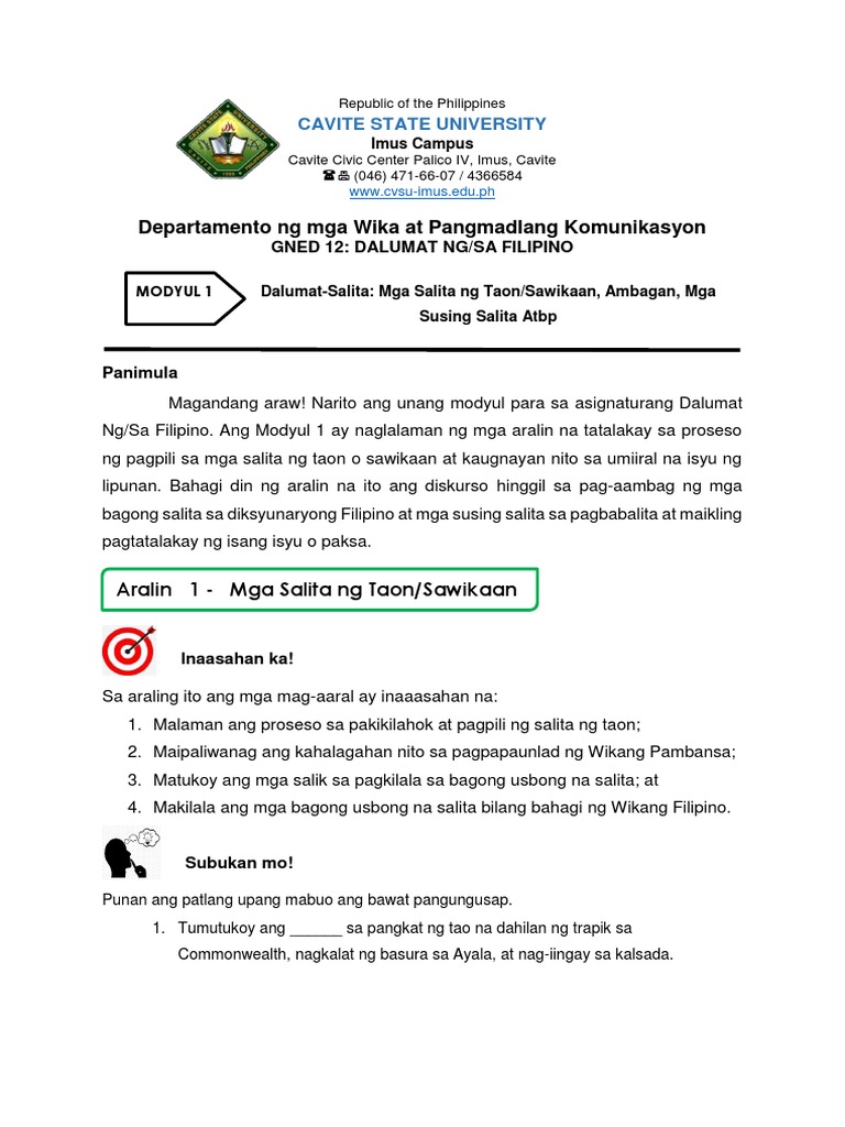 GNED 12 MODYUL 1 Dalumat Salita | PDF
