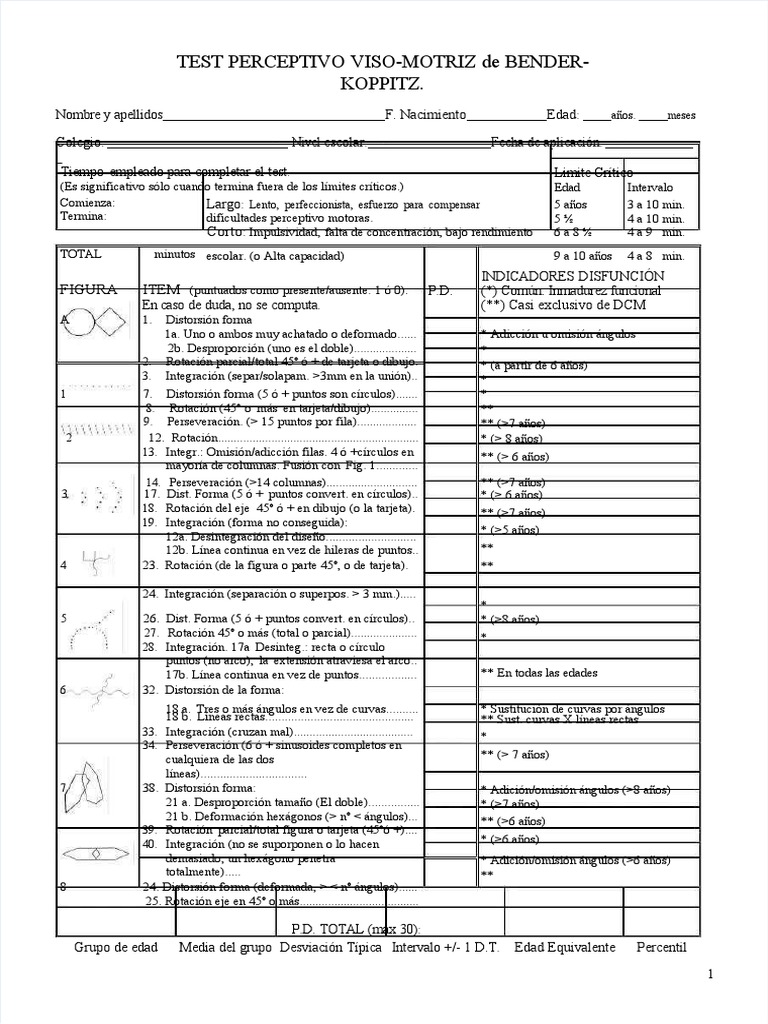 Bender Koppitz (Protocolo) | PDF | Sicología | Ciencias del comportamiento