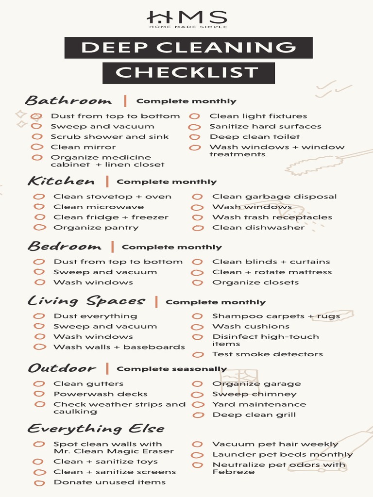 Deep Cleaning Checklist Checklist | PDF