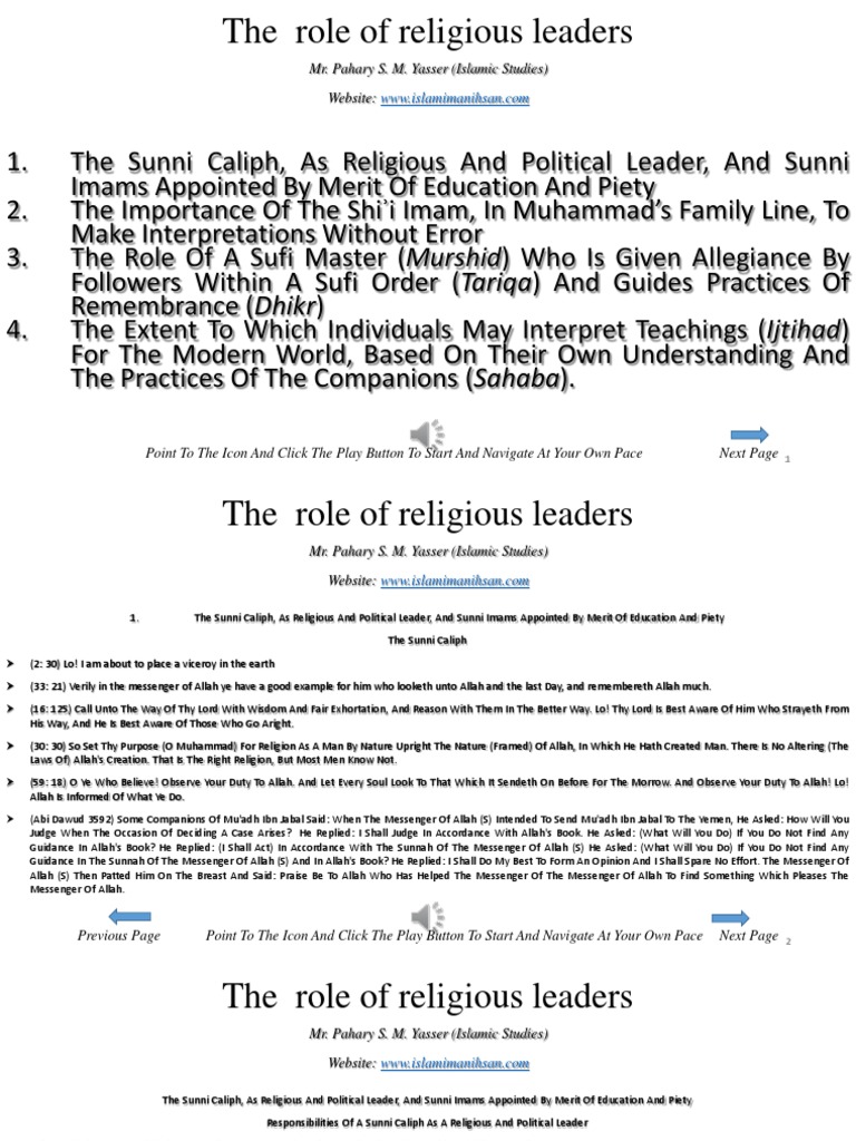 Roles of Religious Leaders in Islam | PDF | Sufism | Shia Islam