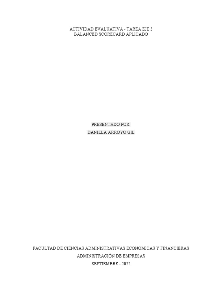 Tarea Eje 3balanced ScoreCard Aplicado | PDF | Business | Calidad (comercial)