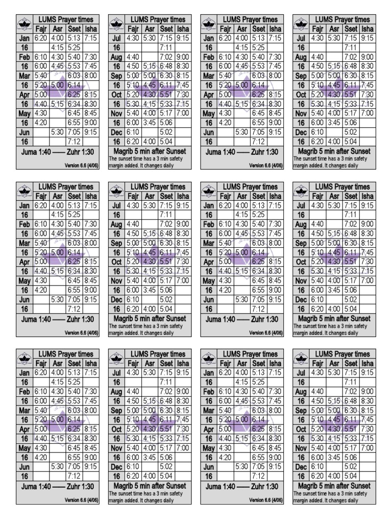 LUMS Prayer Times Schedule | PDF | Islamic Fundamentalism | Semitic ...