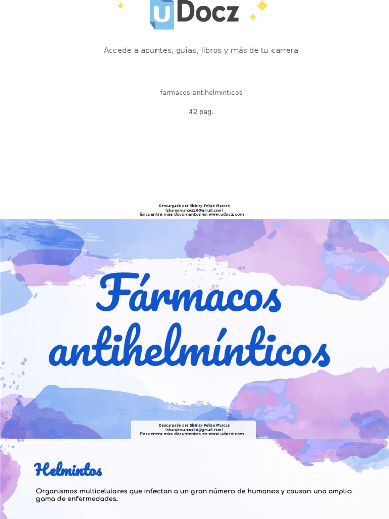 Fármacos Antihelmínticos Humanos | PDF | Medicamentos con receta ...