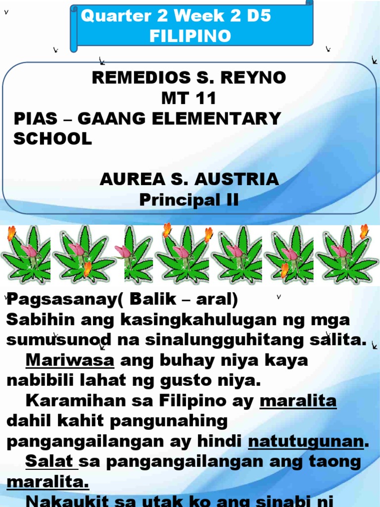 Grade 6 PPT - Filipino - Q2 - W2 - Day 5 | PDF