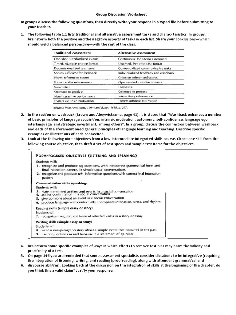 Group Discussion Worksheet | PDF