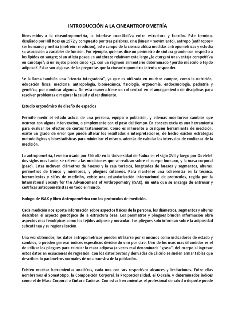 Introducción A La Cineantropometría | PDF | Factores humanos y ... Introducción A La Cineantropometría | PDF | Factores humanos y ...