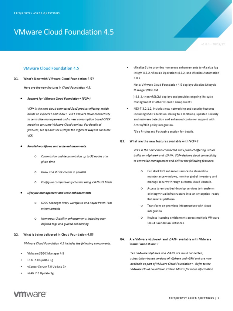 Vmware Cloud Foundation Faq | PDF | Cloud Computing | V Mware