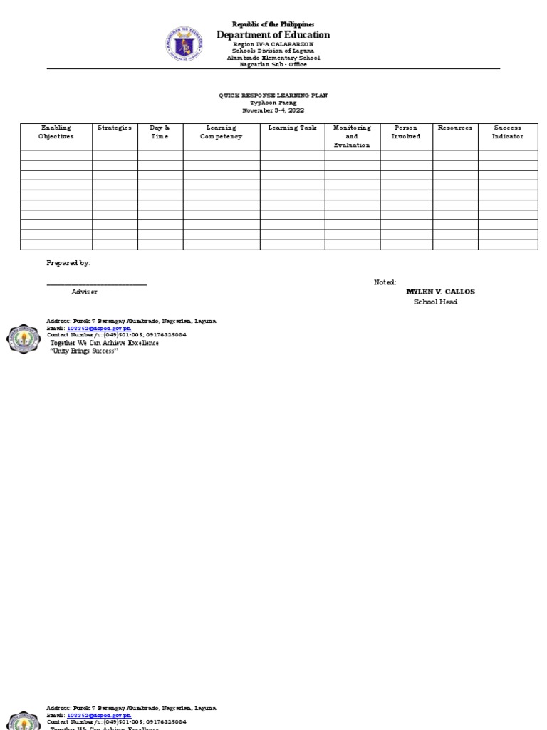 Quick Response Learning Plan | PDF