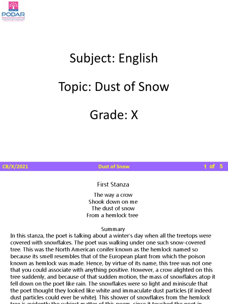 X Eng Dust of Snow | PDF | Language Arts & Discipline | Poetry