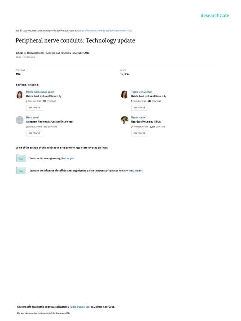 MDER 59124 Peripheral Nerve Conduits Technology Update 120114 | PDF | Axon | Nerve