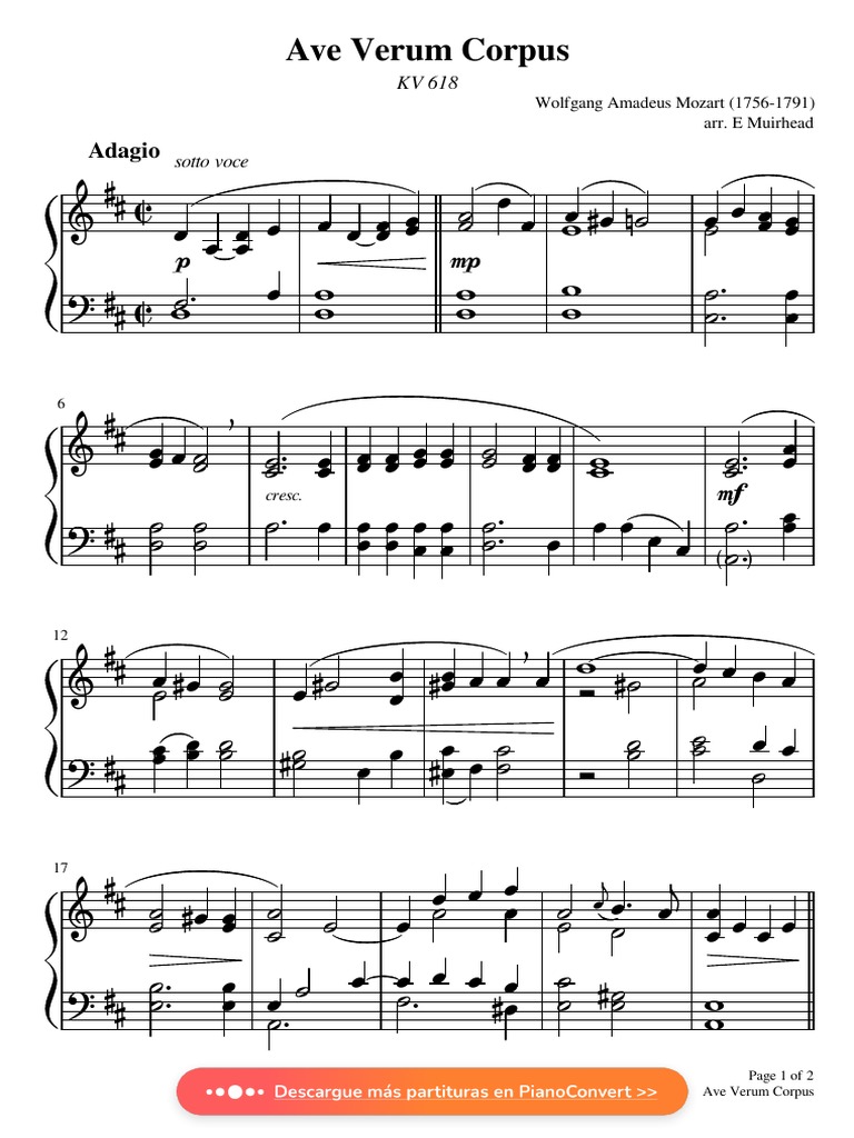Ave Verum Mozart Partitura | Download Free PDF | Musical Compositions ...