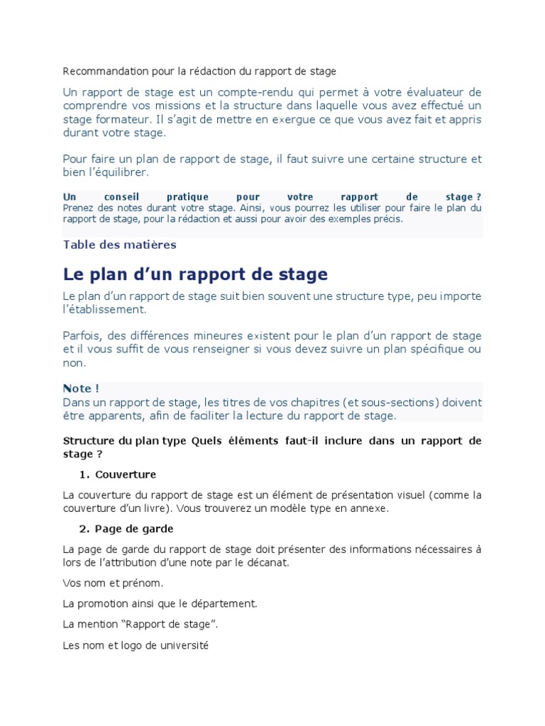 Guide de rédaction d'un rapport de stage | PDF | Compétence (Ressources ...