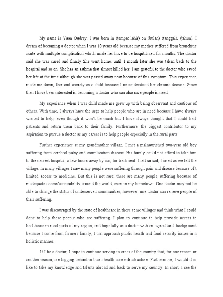 Contoh Essay Bahasa Inggris Untuk Melamar Beasiswa Kedokteran | PDF ...