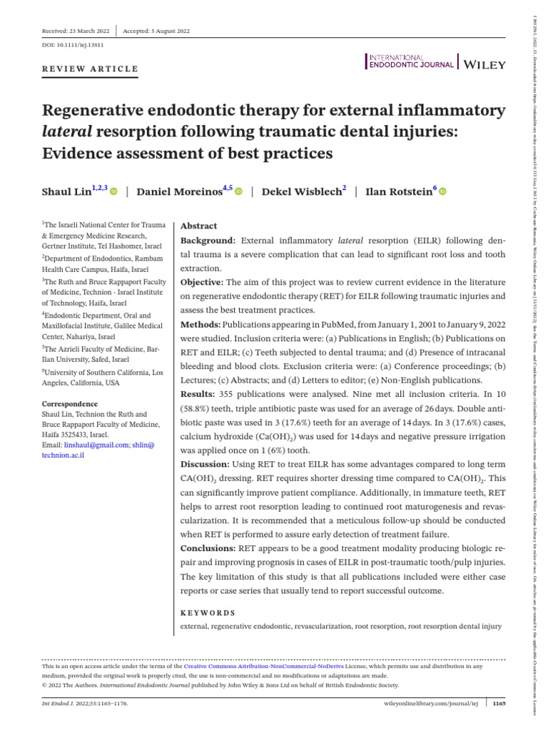 Int Endodontic J - 2022 - Lin - Regenerative Endodontic Therapy For ...