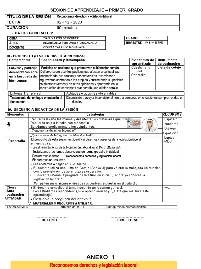 SESIÓN DE APRENDIZAJE PRIMER GRADO Miércoles 02 de DICIEMBRE SEMANA 35 | PDF | Salario | Tiempo ...