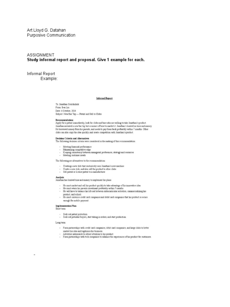 Example of Informal Report and Proposal | PDF