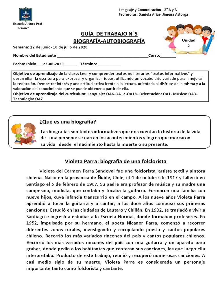 Guía de Biografía y Autobiografía Infantil | PDF
