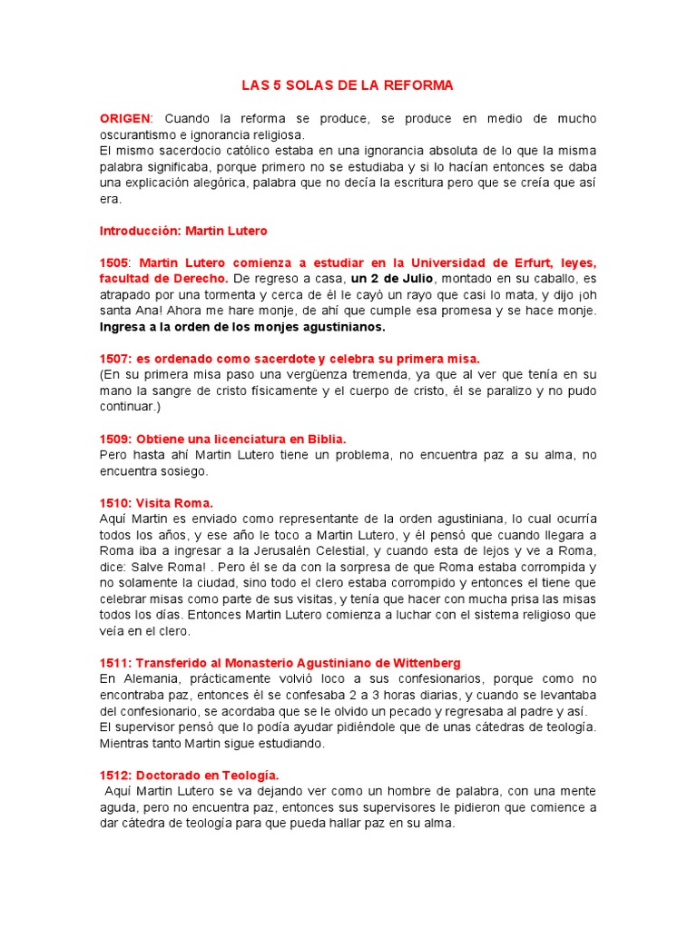Las 5 Solas de la Reforma Protestante | PDF | Martin Luther | Sola Fide