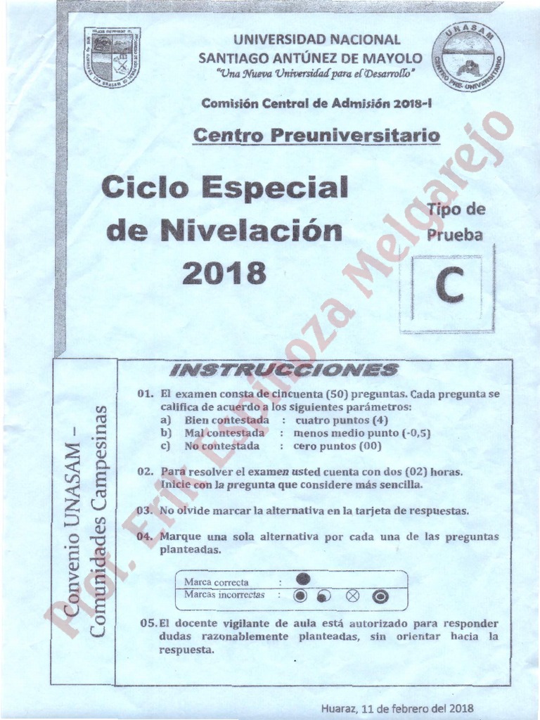 Cpu 2018 - Ciclo Especial de Nivelacion - Convenio Comunidades Campesinas Protegido | PDF