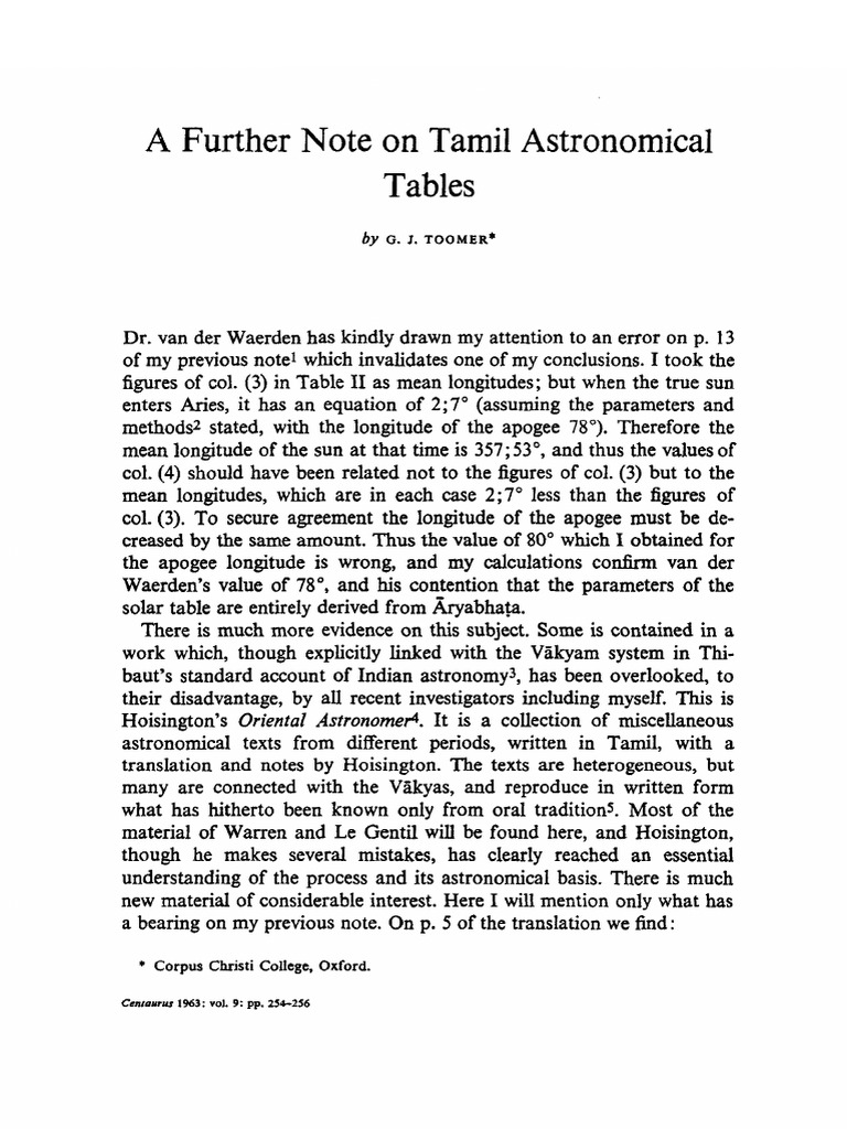 Tamil Astronomical Tables Analysis | PDF | Longitude | Science