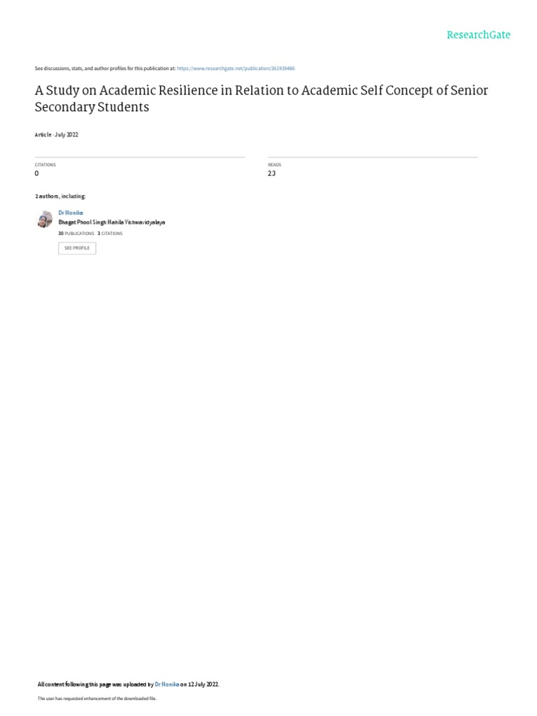 A Study On Academic Resilience in Relati-81370793 | PDF | Psychological ...