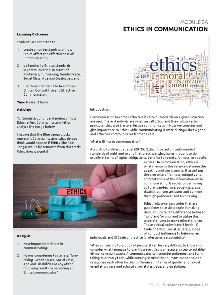 Ethics in Purposive Communication | PDF | Social Media | Popular ...