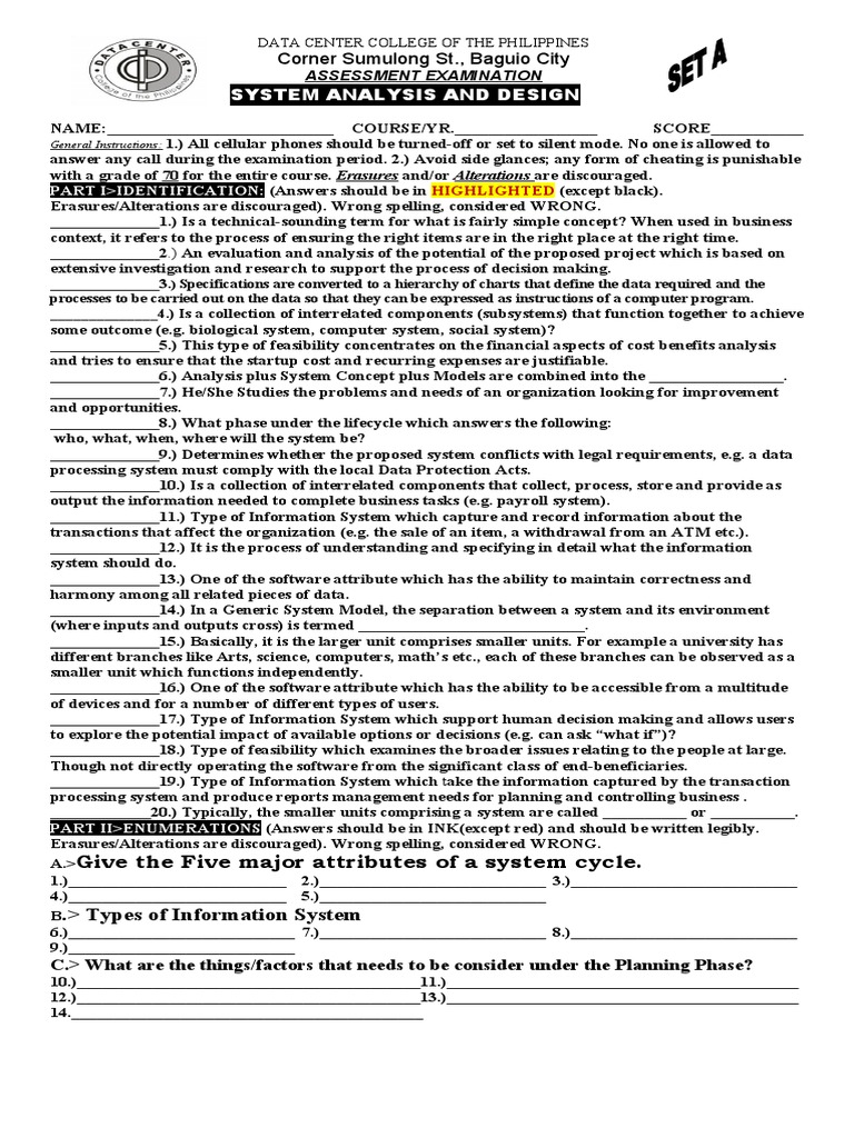Assessment of System Analysis and Design Concepts | PDF | System ...