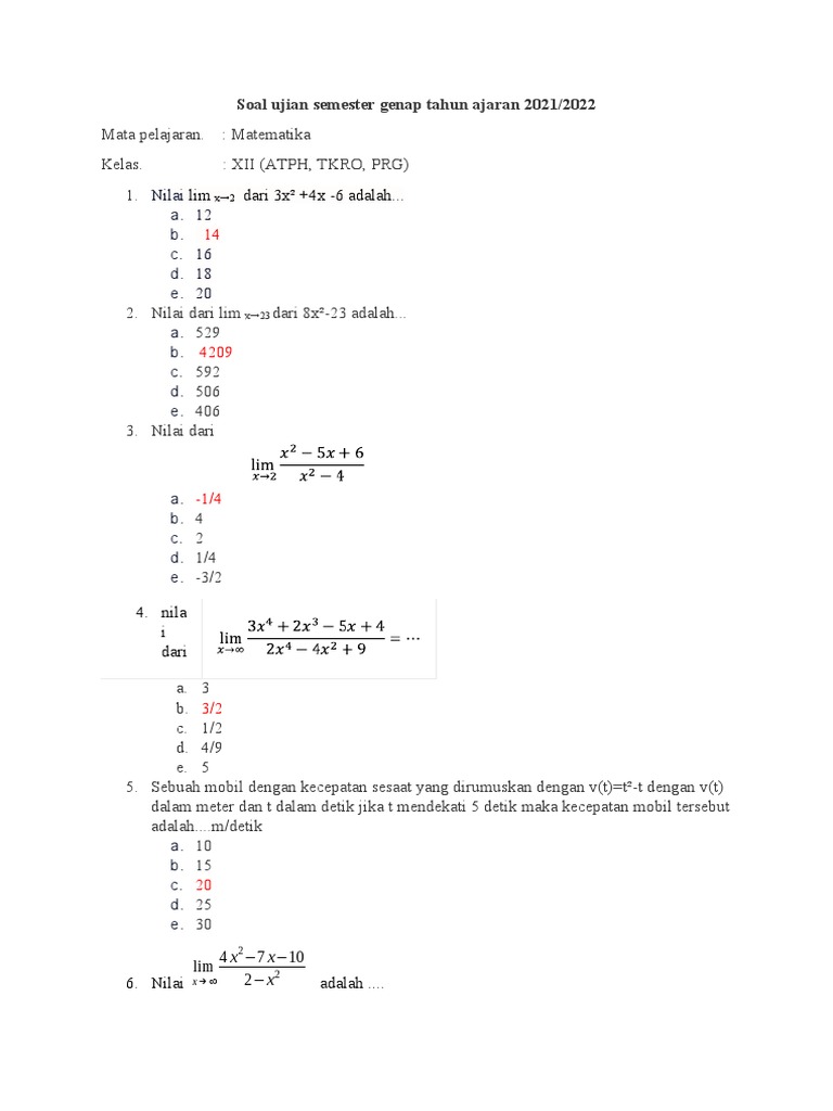 Soal Matematika Semester Genap | PDF | Metode & Bahan Ajar | Sains & Matematika