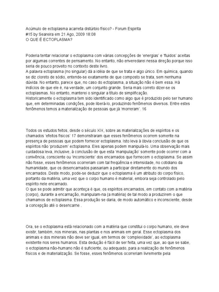Acúmulo de Ectoplasma Acarreta Distúrbio Físico | PDF | Matéria | Química