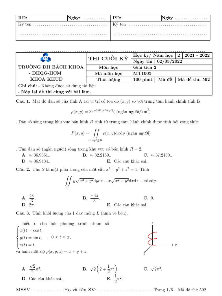 Giải tích 2 HCMUT | PDF