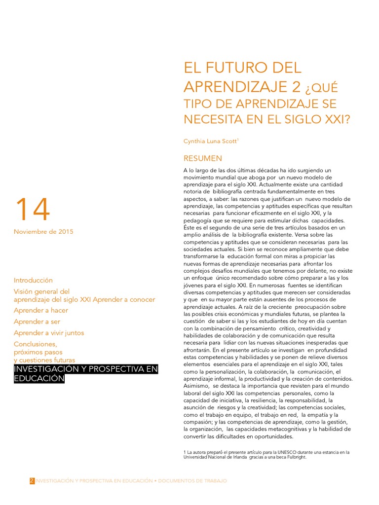 Unesco El Futuro Del Apdzje 2 | PDF | Aprendizaje | Plan de estudios