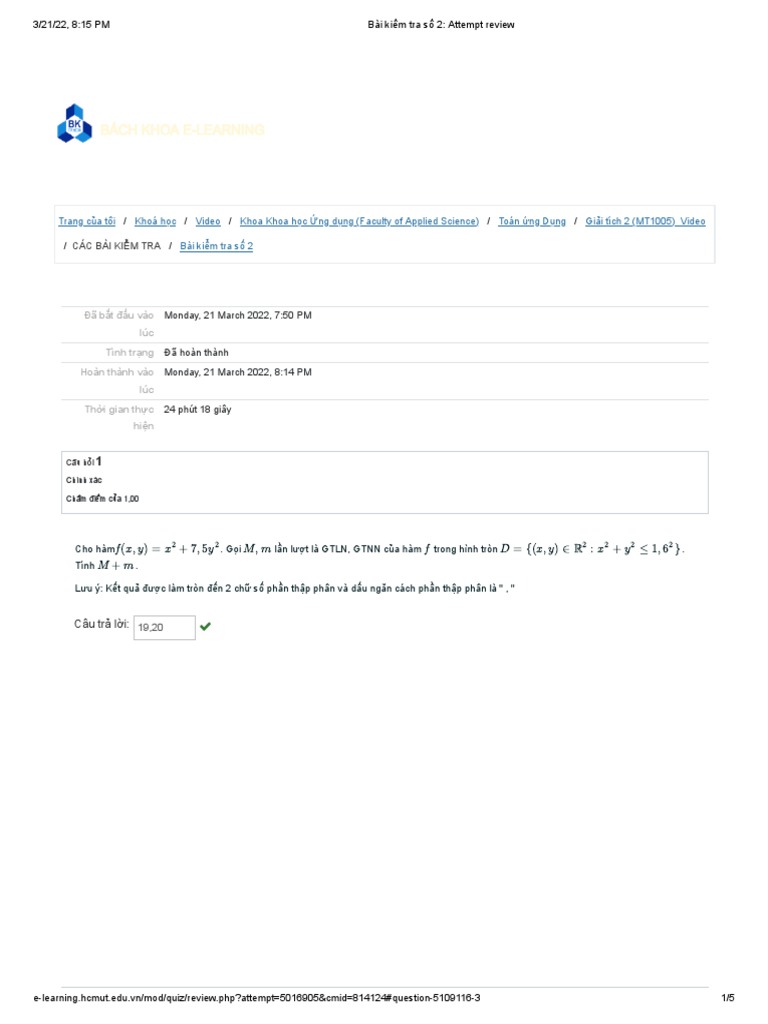 đề giải tích 2 HCMUT | PDF