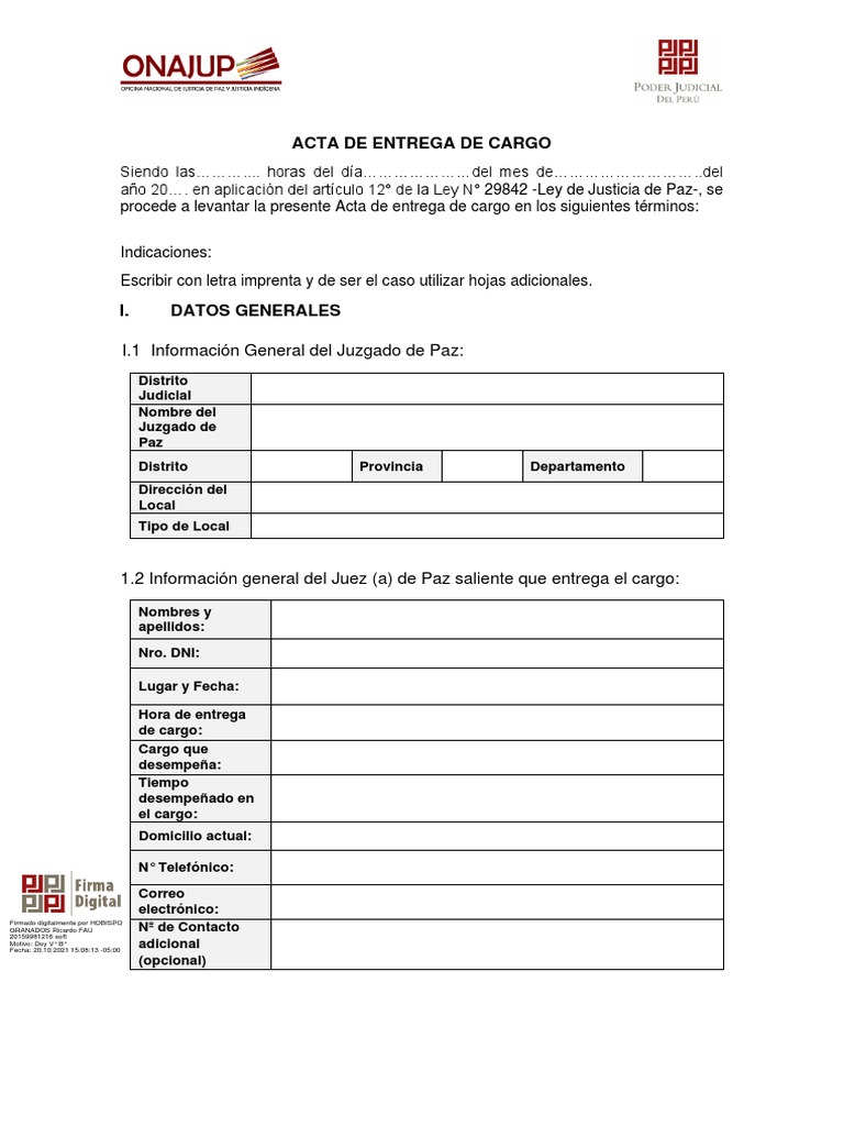 Formato de Entrega de Cargo | PDF