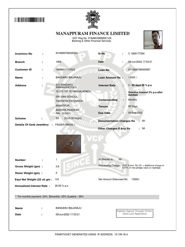 Manappuram Finance Limited: SR - No | PDF | Loans | Interest