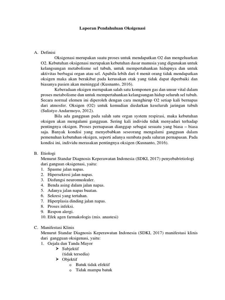 Laporan Pendahuluan Oksigenasi Alfi | PDF