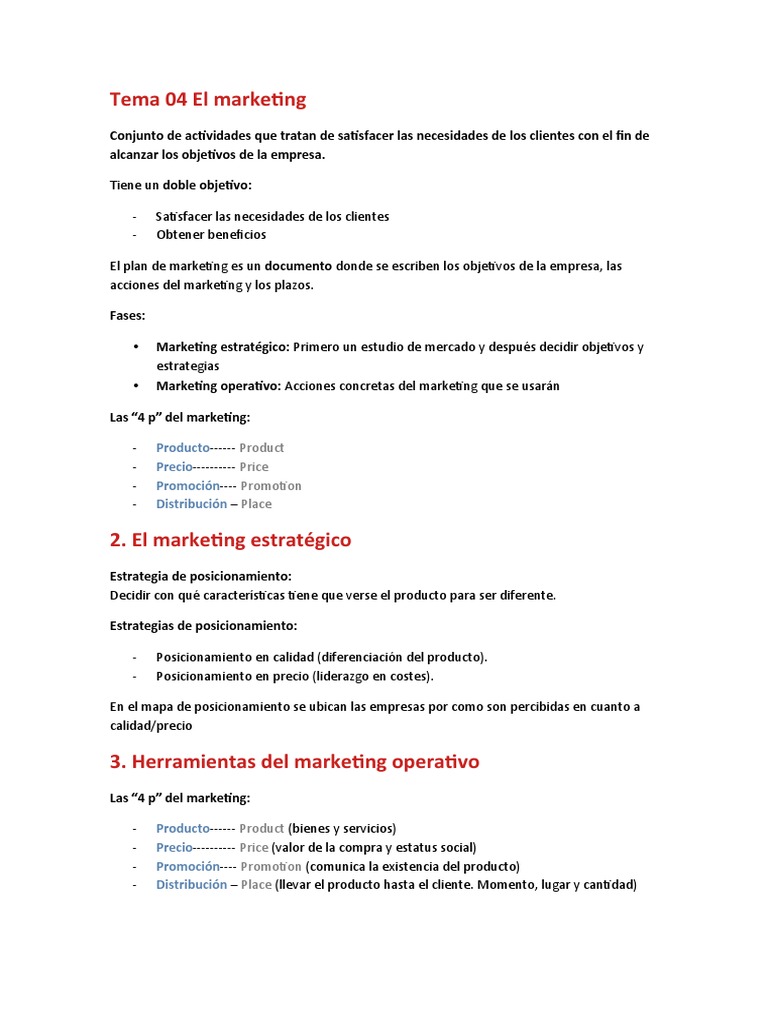 EIE Tema 04 Marketing y 05 Recursos Humanos | PDF | Marketing | Producto (Negocio)