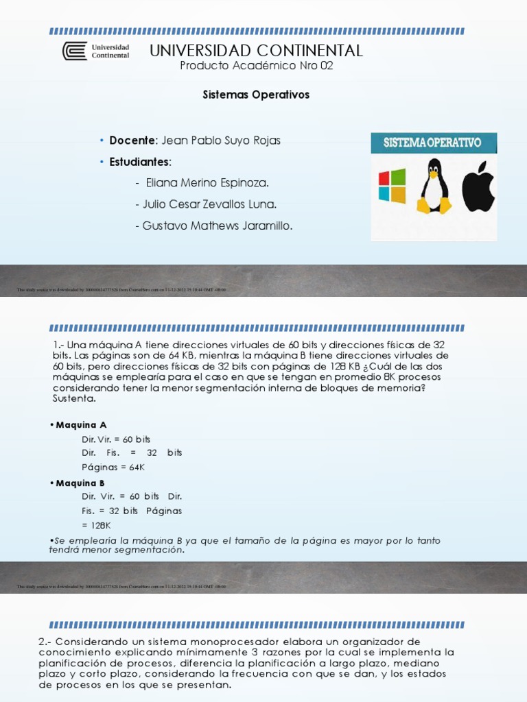 PA2 Sistemas Operativos Trabajo Grupal PDF | PDF | Unidad Central de procesamiento ...