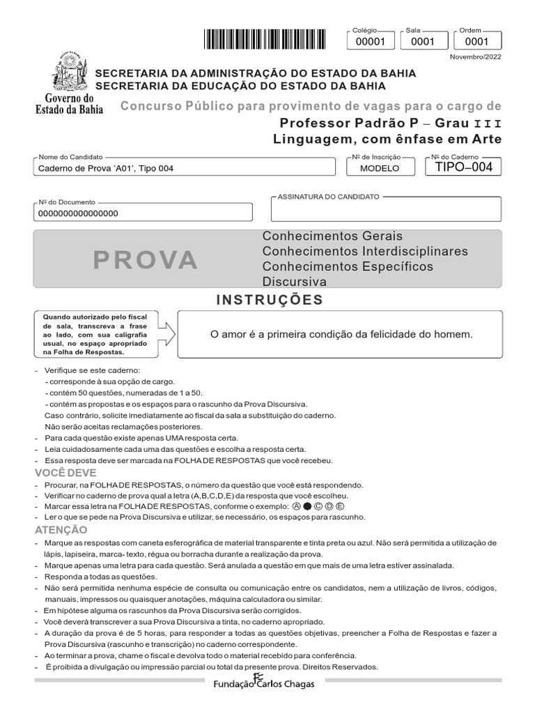 Prova-A01-Tipo-004-1 Séc Ba 2022 | PDF | Cor | Violência doméstica