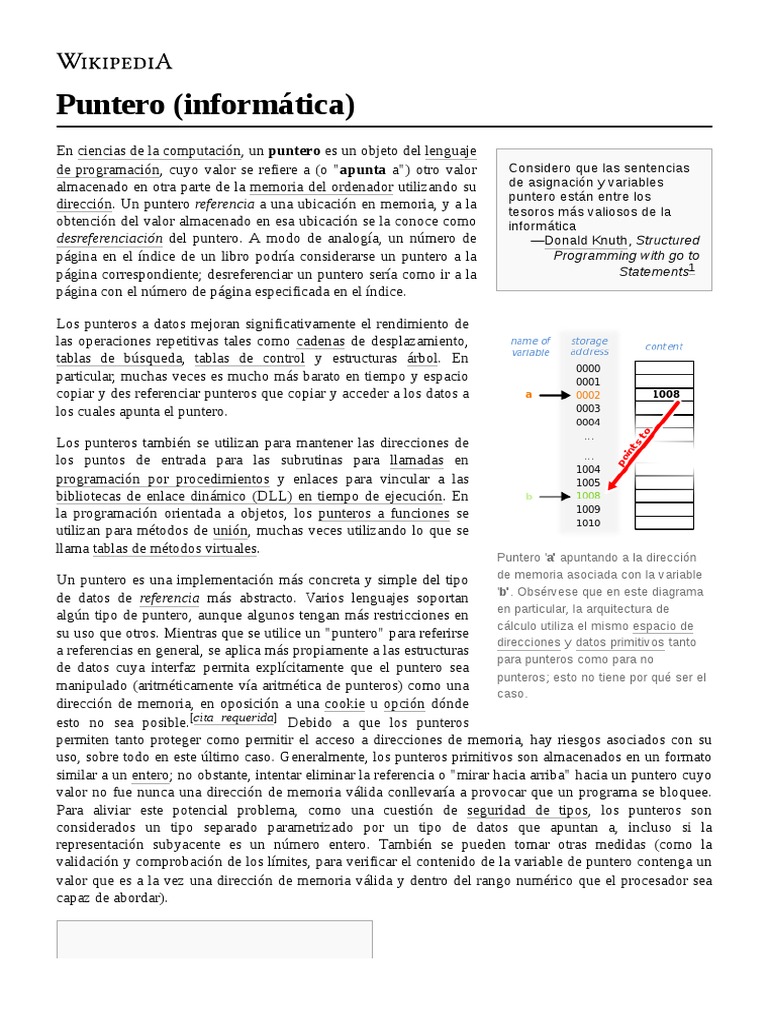 Puntero (Informática) | PDF | Puntero (Programación de computadora) | Estructura de datos de matriz