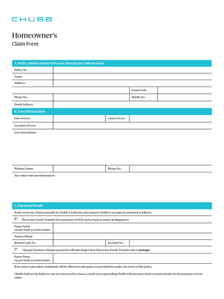 Homeowners Claim Form | PDF | Payments | Insurance