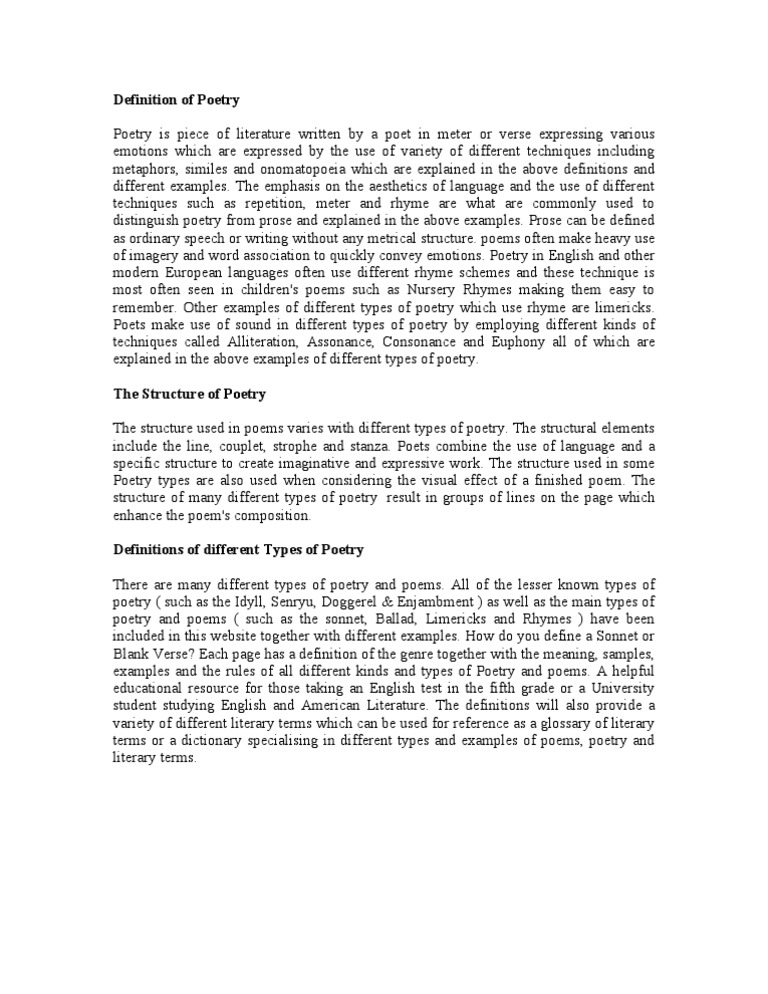 Definition of Poetry | PDF | Rhyme | Poetry