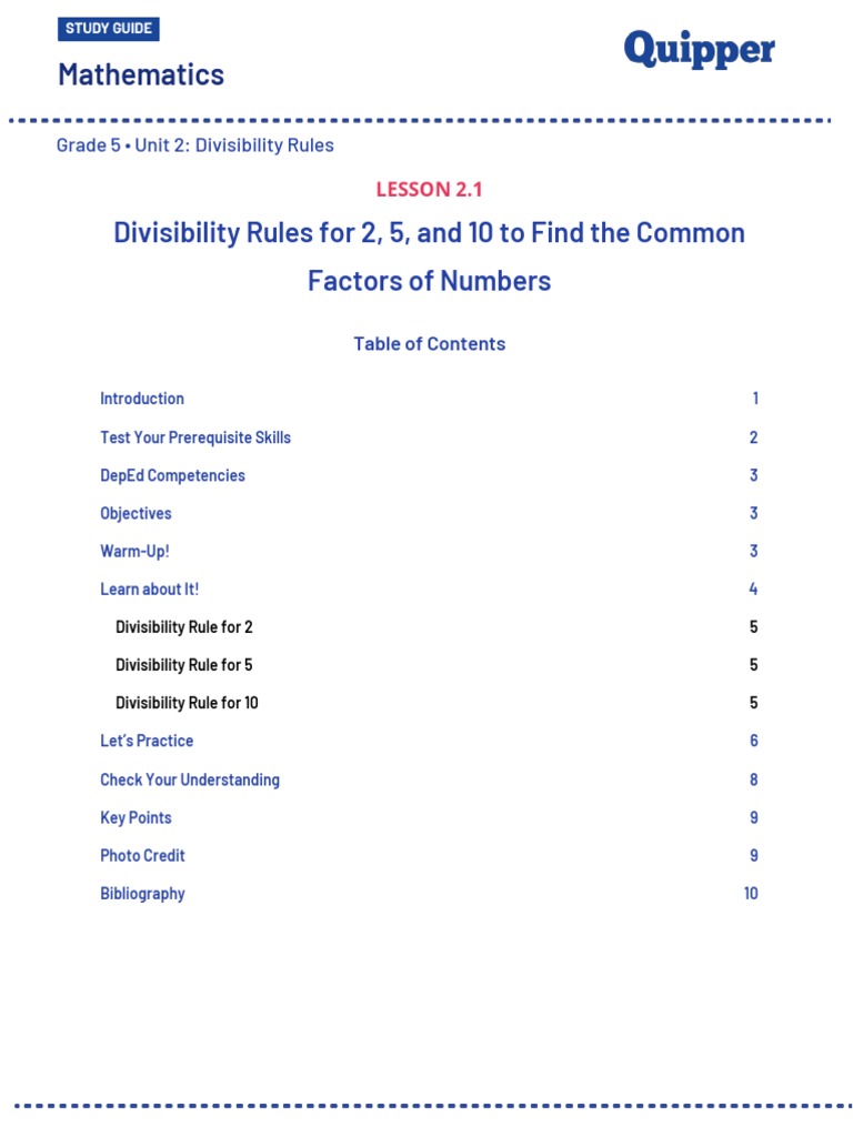 ME Math 5 Q1 0201 SG | PDF | Number Theory | Elementary Mathematics
