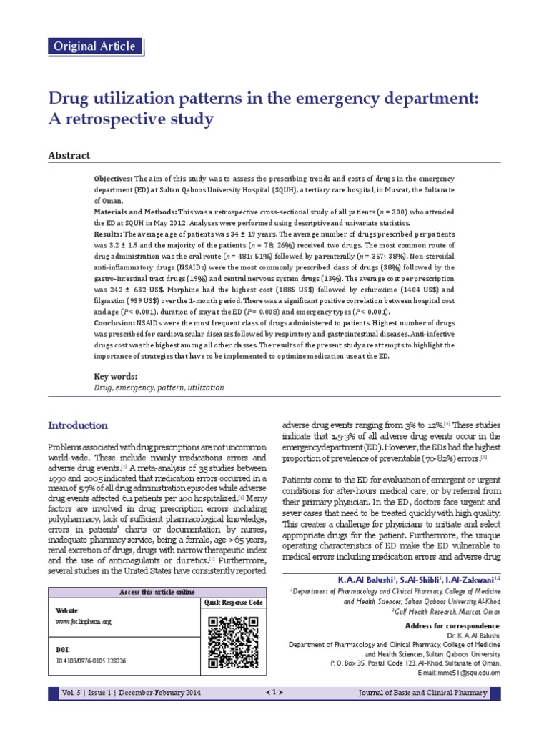 Drug Utilization Patterns in The Emergency Department A Retrospective ...
