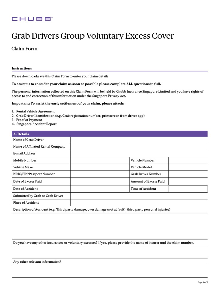 grab-drivers-group-voluntary-excess-cover-claim-form | PDF | Insurance ...