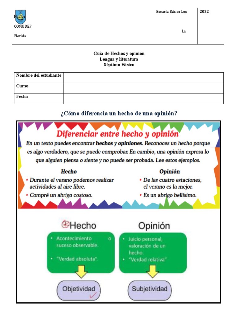 Guía de Hechos y Opiniones 7° Básico | PDF | Estudios de idiomas ...